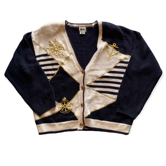 Leslie Fay | Sweaters | Vintage Striped Cardigan With Geometric Pattern ...